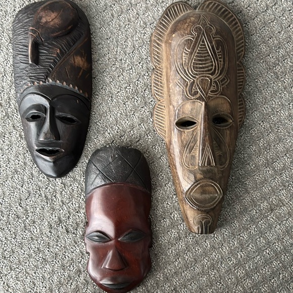 unknown | Art | Handcrafted African Tribal Masks Set Brown Red Black ...